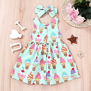 YOUNGER TREE Toddler Dresses Lemon Baby Girls Pineapple Fruit Dress Outfit Summer Girl Dress Spring Sundress (Ice Cream, 2-3 Years)