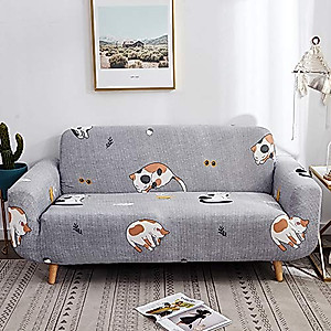 HUIJIE Sofa Slipcovers Sofa Cover,Universal High Elasticity Non-Slip Couch Slipcover Sleepy Cat Printed All-Inclusive Sofa Cover,Armchair Furniture Protector Home Decor,3,Seater 195,230Cm