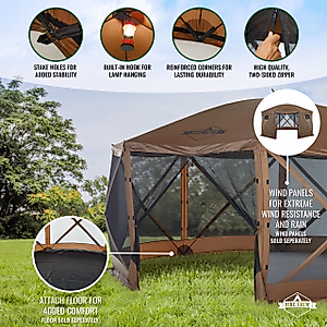 Hike Crew Extra Large 14.5’ x 14.5’ Pop-Up Gazebo Screen Tent | Screened 8-Sided Instant Outdoor Canopy Shelter w/Stakes, Ropes & Carry Bag for Camping, Sports, Picnic Table | UV Resistant SPF 50+
