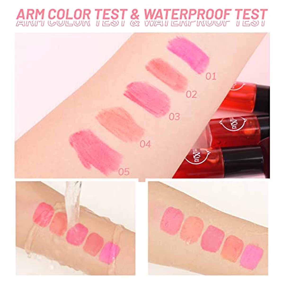 FREEORR 5 Colors Lip Tint Stain Set, Blusher Water Tint Makeup, Lip Stain Waterproof Long Lasting, Hydrating Fruity Dyeing Liquid Tint For Lips, Lip Tint For Girls and Women