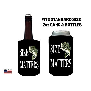 Funny Fishing Size Matters Joke Collapsible Beer Can Bottle Beverage Cooler Sleeves 2 Pack