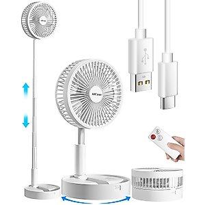 AICase Stand Fan,Folding Portable Telescopic Floor/USB Desk Fan with 7200mAh Rechargeable Battery,4 Speeds Super Quiet Adjustable Height and Head Great for Office Home Outdoor Camping
