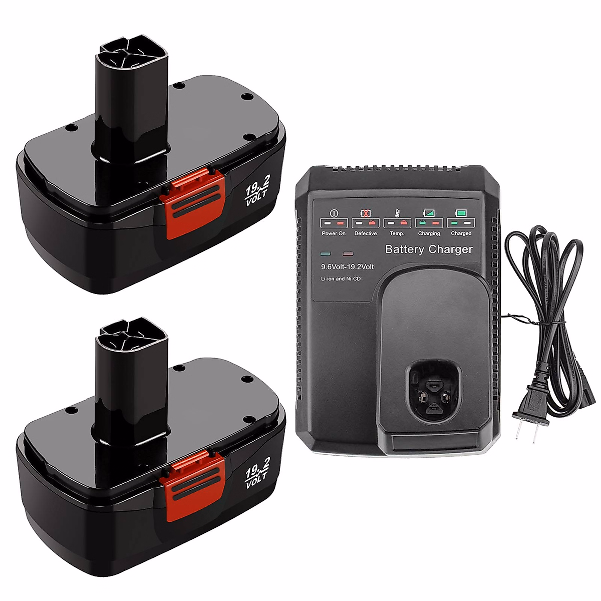 2 Packs 3.6Ah Ni-Mh 19.2V Diehard C3 Battery and Charger Compatible with Craftsman 19.2 Volt Battery Lithium-ion Ni-Mh&Ni-Cd 11375 11376 130279005 1323903 315.115410 315.11485