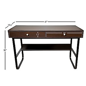 Interior Elements Kuluzego Simple Writing Wooden Computer Study Desk w/Drawers for Home Office, Brown, 47"