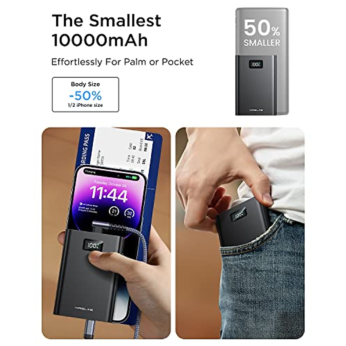 MRGLAS Portable Charger The Smallest 22.5W 10000mAh Power Bank Mini PD3.0 & QC4.0 Fast Charge Portable Battery Charger Tri-Output USB C in & Out Phone Charger Compatible iPhone 14 Pro Max iPad Samsung