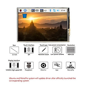 for Raspberry Pi 4 TFT 3.5 inch Touch Screen with Case, Mini Cooling Fan and Heatsink, 480x320 Resolution 60fps Monitor LCD Display