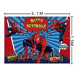 Red Spider Web Blue Stripe Photography Backdrop 7x5ft Vinyl Super Cityscape Photo Background Baby Boys Girls Happy Birthday Supplies Superhero Party Banner Cake Table Decorations Photo Booths