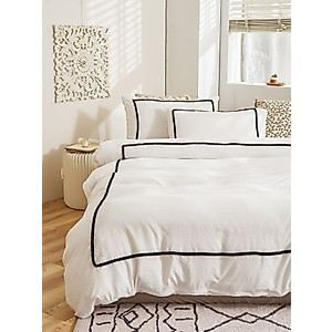 White Bedding Mini Pompom Duvet Cover Set Mini Cute Black Pom Pom Balls Fringe Design Boho Aesthetics Bedding Sets Queen 1 Pompom Duvet Cover 2 Pillowcases (Queen, White)…