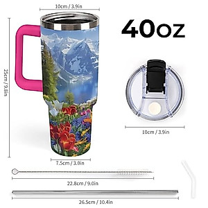 Tulips Floral 40 Oz Tumbler Insulated Stainless Steel Water Bottle Travel Mug Car Cup with Handle And Straw