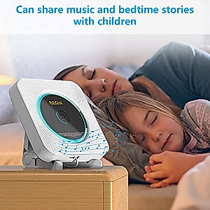 AONCO Portable CD Player,Bluetooth Wall-Mounted CD Music Player Home Audio Speaker,with Remote Control FM Radio Built-in HiFi Speaker,MP3 Headphone Jack Aux Out,White