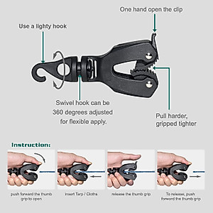 ORXPLUS Tools 2pcs ONE-Handed TARP Clips with Hook Tent Clips Awning Clamp Set Tent Clamps for Camping Canopies, Car Cover, Winter Boat Cover, Pool Cover, Sun Shade