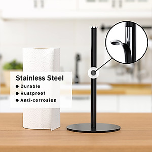 Black Paper Towel Holder Countertop - Free Standing Paper Towel Holder Stand for Kitchen Rolls, Non Slip Paper Towel Roll Holder, Modern Kitchen Countertop Organizer Fits Most Size Paper Roll