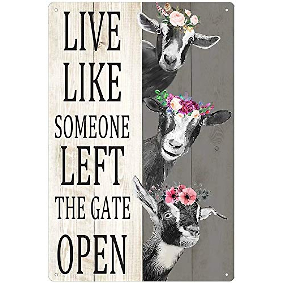 Goat Metal Tin Signs Live Like Someone Left The Gate Open Funny Printing Poster Decor Bathroom Living Room Kitchen Home Farm Farmhouse Art Wall Decoration Plaque