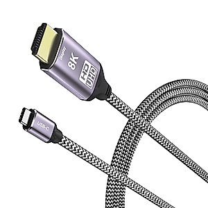 Angusplay 8K USB C to HDMI Cable 6.6ft Adapter Cord Support 4K 120Hz 8K 30Hz, Directional USB-C to HDMI Cable 2.1 Compatible with Thunderbolt 3