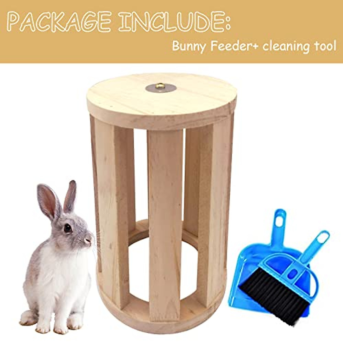 Tfwadmx Rabbit Hay Feeder Rack Wooden Food Manger Grass Holder Cylindrical Feeding Hay Mange for Guinea Pigs Bunny Chinchilla Hamster Small Animals