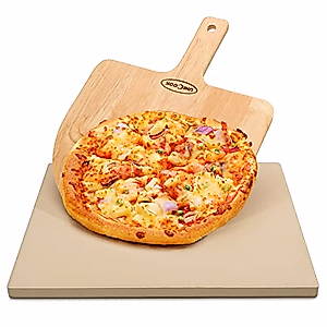 Unicook Pizza Stone 15 x 12 Inch, Included Wooden Pizza Peel, Rectangular Baking Stone for Oven and Grill BBQ, Thermal Shock Resistant Cordierite Cooking Stone for Pizza, Bread, Pies