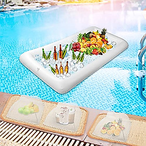 Large Inflatable Serving Bar Kit 1+4Pcs, Luxiv Salad Food Drinks Tray for Picnic Pool Cooler Ice Buffet Party Camping Inflatable Salad Serving Trays with Drain Plug, Large Food Mesh Cover, Inflator…