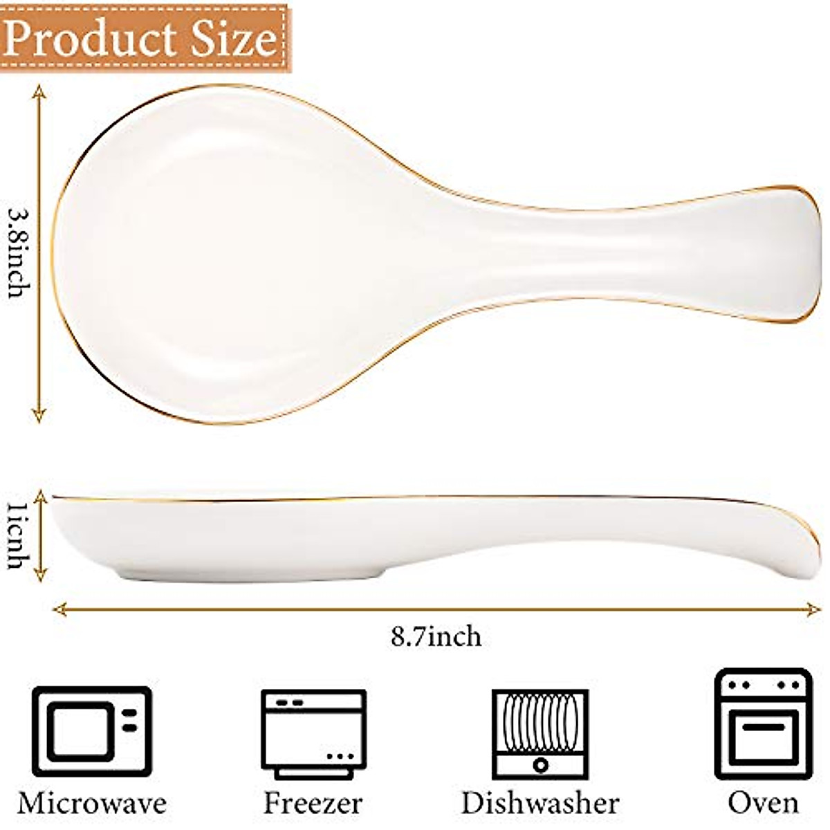 Ceramic Spoon Rest Spoon Holder Stovetop Spoon Holder for Kitchen Stove Coffee Bar Accessories (Basic Style, White, Gold)