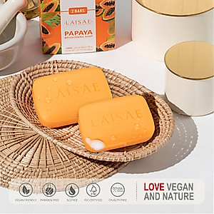 LAISAE Papaya Brightening Soap, Glowing Skin & Hydrating Face Moisturizer with Niacinamide, Shea Butter and Aloe Vera, Even Skin Tone Body Cleansing Bar - Sensitive Skin Soap, Vegan, 3.52 oz (2 Bars)