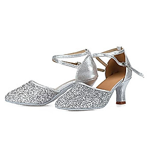 TRIWORIAE - Women/Girl Ballroom/Latin/Standard Dance Shoes Sandals Silver Suede Sole Indoor 8