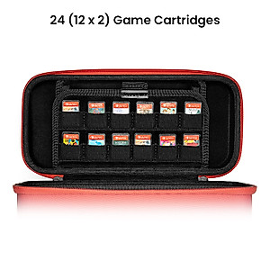 tomtoc Carrying Case for Nintendo SwitchOLED Model, Large Travel Switch Case with Pocket for Pro Controller, Joycon Grip or AC Adapter, Protective Portable Carry Case with 24 Game Cartridges,