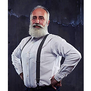 Moulen Men's Y-Back 1.4 Inches Wide Button End Elastic Adjustable Suspenders, Black