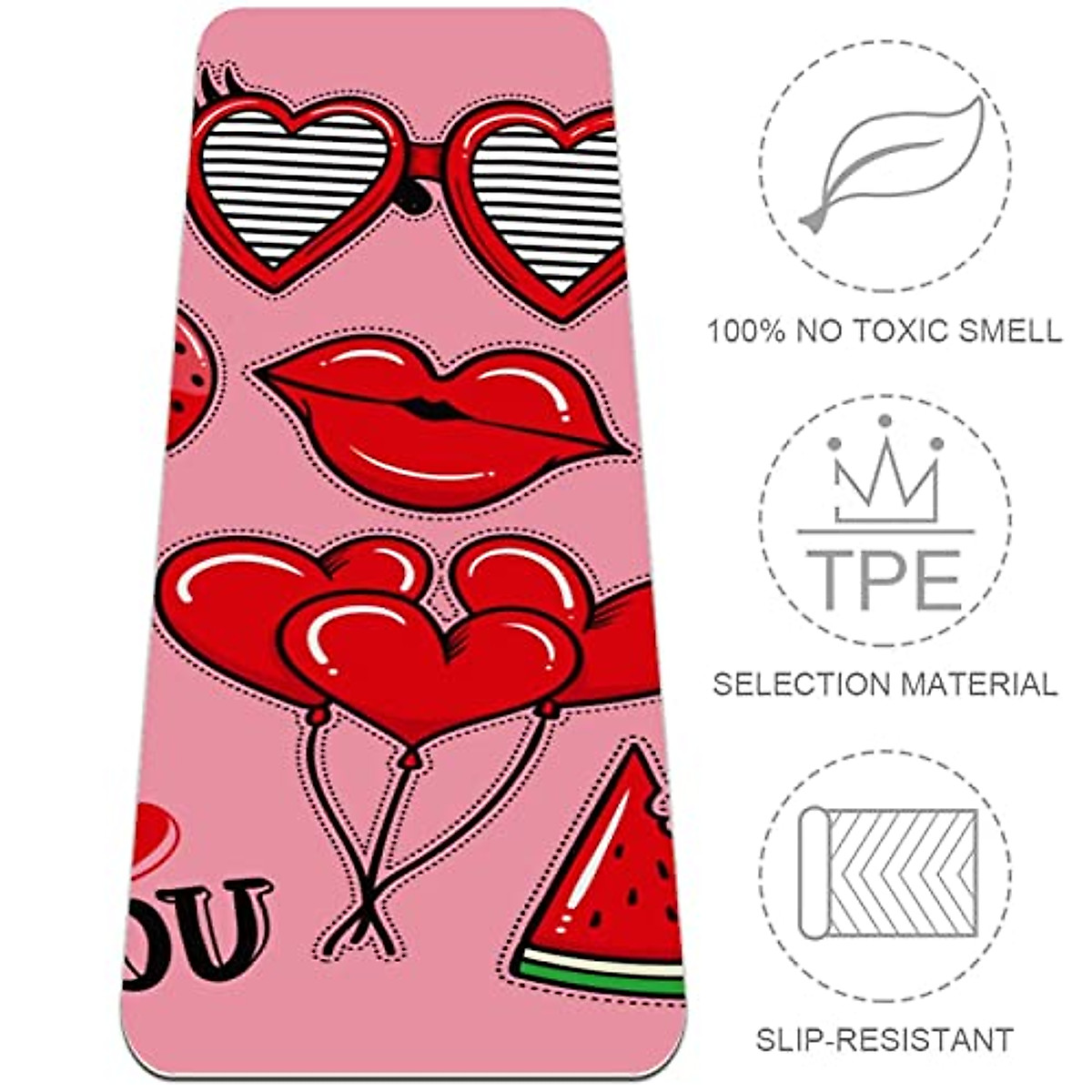 Yoga Mat, Yoga Mats for Home Workout, Workout Mat, Exercise Mats, Pilates Mat, Lipstick Love Eyes Cake