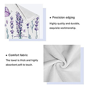 ALAZA Purple Lavender Flower Butterfly Towel Bathroom Sets 3 Piece Bath Towel Sets1 Bath Towel 1 Hand Towel 1 Washcloth Soft Luxury Absorbent Decorative Towels for Beach Gym Spa