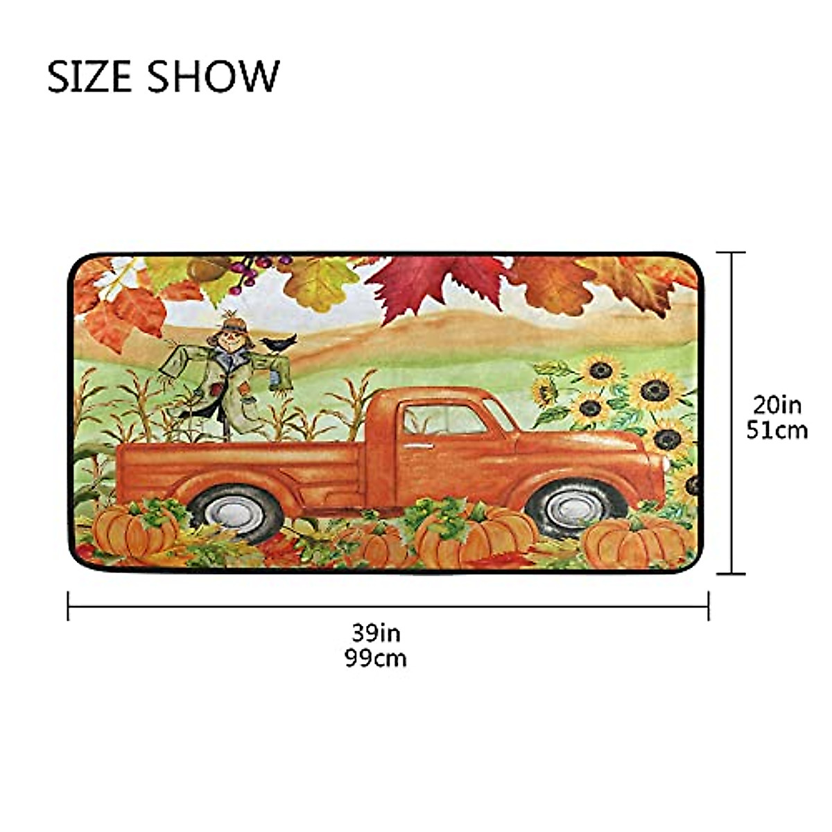 Autumn Truck Pumpkin Kitchen Rugs Thanksgiving Sunflower Maples Floor Comfort Mats Bath Rugs Entryway Welcome Non Slip Area Rug for Bedroom Living Room Doormats Home Decor 39" X 20"