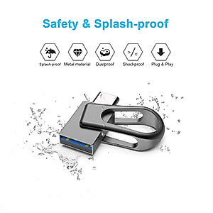 64GB USB C Flash Drive, 2-in-1 OTG USB 3.0 Thumb Drive, Dual USB Memory Stick Pen Drive for Type-C Android Smartphones Tablets and New MacBook Laptop PC PDA Samsung, Black