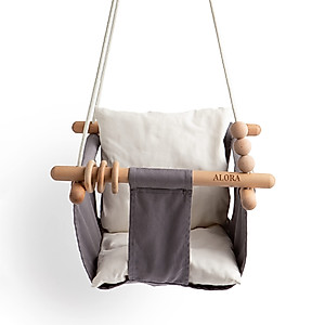 Alora Baby Swing Seat - Hanging Swing Seat with 5-Point Harness Safety Belt, for Baby, Toddler, Tree Swing, Playground, Indoor & Temporary Outdoor Swing, - Two Toned (Grey & White)