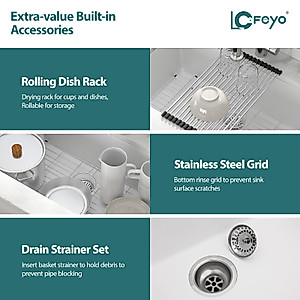 Lofeyo 33 Inch White Granite Composite Quartz Undermount Single Bowl Kitchen Sink Under Counter Contemporary Kitchen Deep Sink Basin 33"x19"