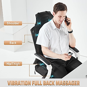comrelax Back Massage Chair Pad, Deep Tissue Vibration Seat Massage Cushion, 2 Levels Cooling or Heat Back Massage for Muscle Fatigue Stress Relief