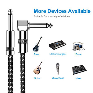 New bee Guitar Cable 2 Pack 10 ft Electric Instrument Cable Bass AMP Cord 1/4 Straight to Straight for Electric Guitar, Bass Guitar, Electric Mandolin, Pro Audio