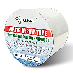 Dulepax White Repair Tape.Waterproof Patch and Seal Tape,Tent Repair Tape,RV Awning Repair Tape,Tarp Repair Tape Etc.3 x 16.4ft