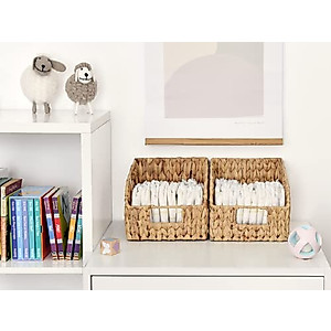 StorageWorks Water Hyacinth Wicker Baskets with Built-in Handles, Hand Woven Baskets for Organizing, 2-Pack