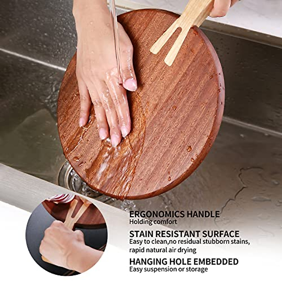 YSTKC Sapele Wood Cutting Board for Kitchen,Solid Wooden Charcuterie Board with Handle,13" Chopping Board,Serving Borad for Cutting Steak,Cheese,Fruits and Vegetable