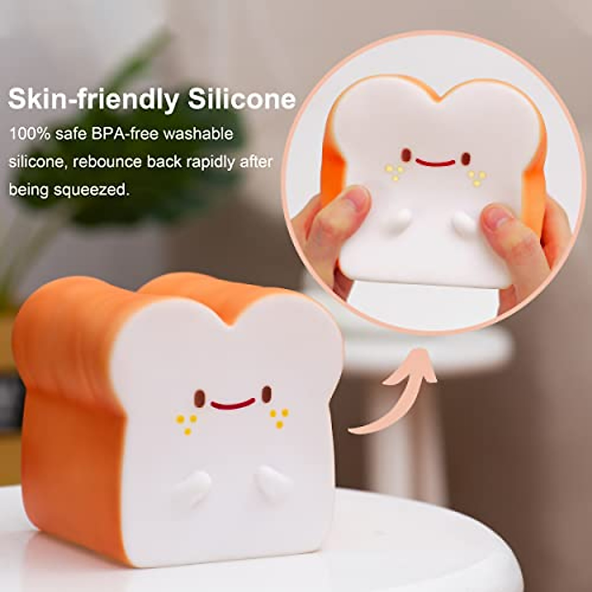 MIVANI Baby Night Light, Cute Bread Toast Lamp for Kids Room, Timer Auto Shutoff, AAA Battery Operated, Silicone LED Nightlight, Kawaii Bedroom Decor, Birthday Gifts for Teen Girls