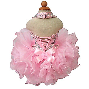 HuaiLian Baby Girls Sheer Neck Crystal Infant Mini Cupcake Pageant Skirt Dresses 4T