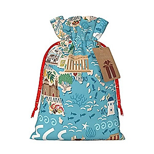Greece Mapchristmas Drawstring Gift Bag, Linen Drawstring Gift Bag, Reusable Drawstring Gift Bag, Used For Christmas, Birthday, Wedding Supplies