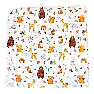 Bundle of ADDISON BELLE Products - 100% Cotton Fitted Crib Sheet + Everything Blanket - Woodland Animals - Soft, Durable & Breathable