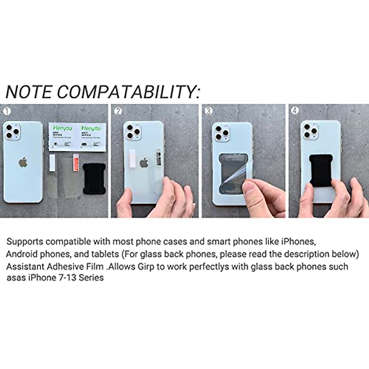 WUOJI Cell Phone Finger Grip Strap Holder for Hand, Phone Grip Compatible with Most Smartphones,Universal Cell Phone Grips Band Holder for Back of Phone - 2Pack(Black)