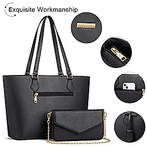 Bagsure Women Fashion Handbags, Handbags for Women, Tote Bag Shoulder Bag Top Handle Satchel Purse Set 4pcs (black)