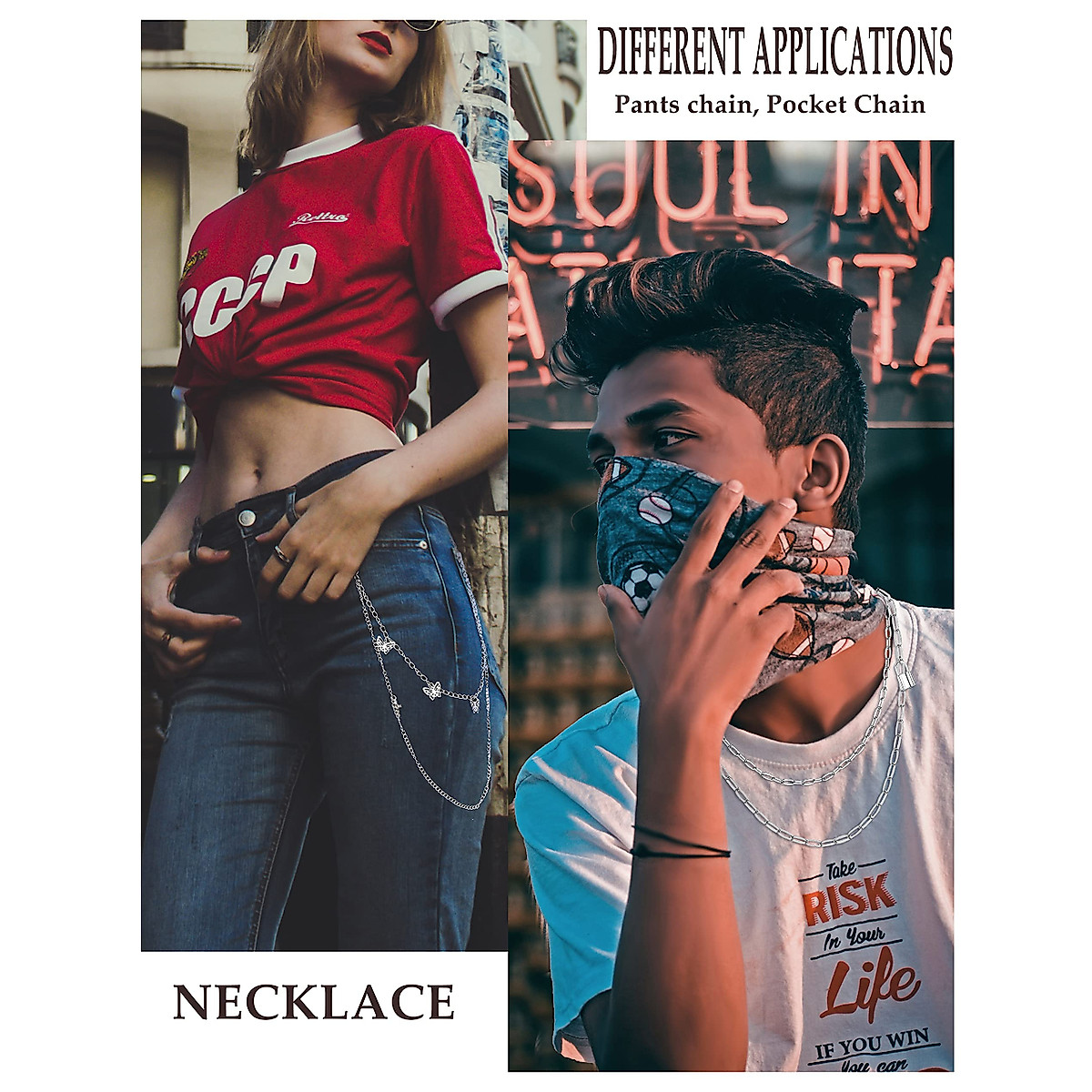 Kakonia 9 Pcs Pants Chain Pocket Chain Butterfly Lock Star Hip Hop Punk Belt Wallet Chains Multi-Layer Jean Chains for Women Men