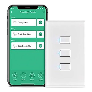 BroadLink Smart Light Switch, No Neutral Wire Required, Single Pole with App and Voice Control, 3-Gang Touch Timer Switch, Compatible with Alexa, Google Assistant, IFTTT, Siri Shortcuts, Hub Required