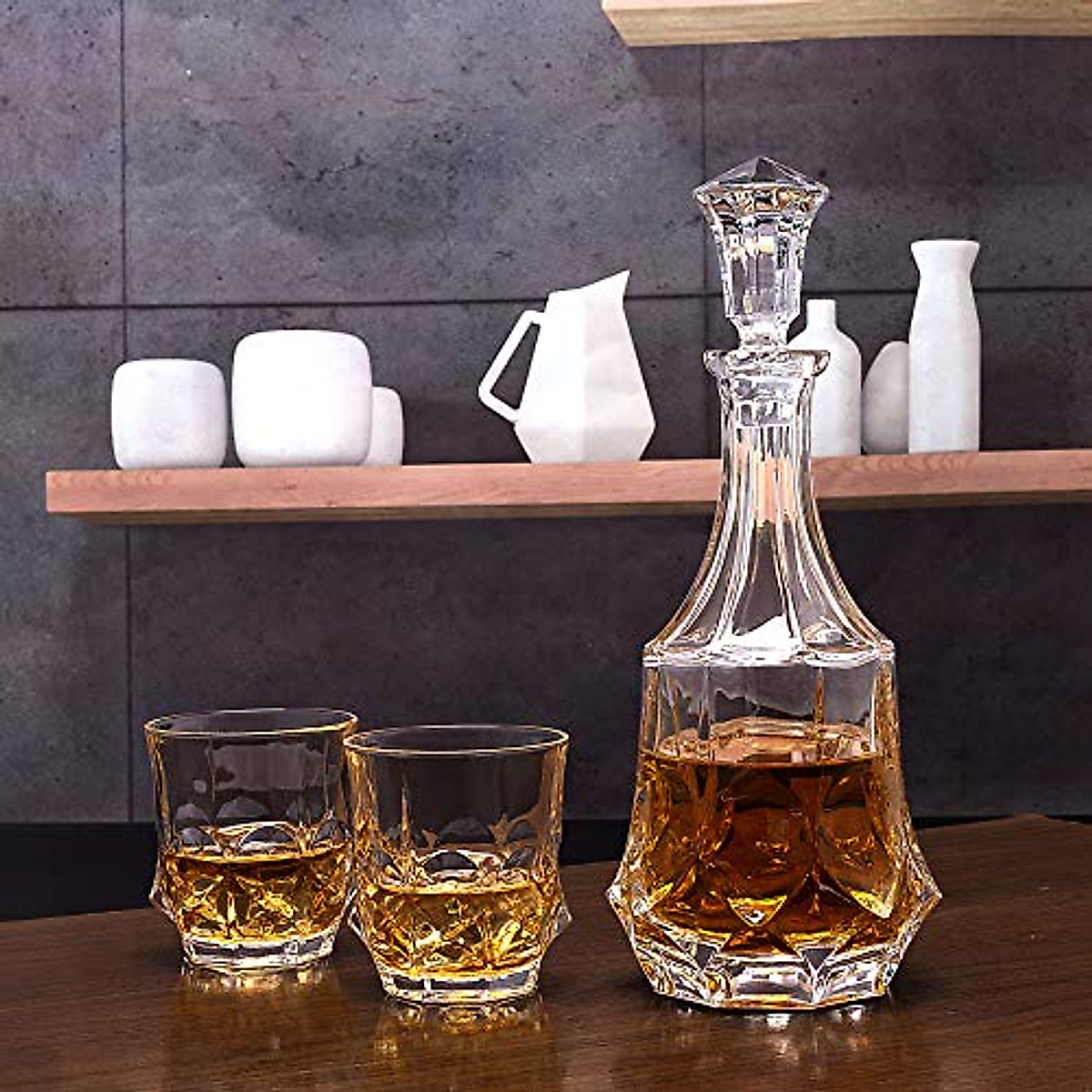 KANARS Whiskey Decanter Sets for Men, 25 Oz Liquor Decanter with 10 Oz Crystal Glasses in Luxury Box for Bourbon Scotch Rum Tequila Vodka, Whisky Gifts for Father's Day Birthday