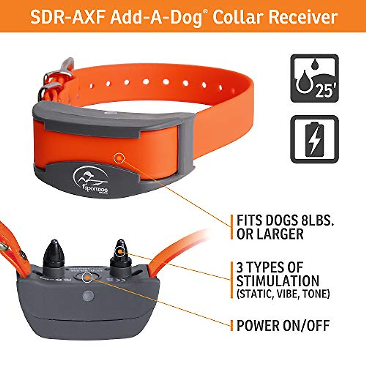 SportDOG Brand FieldTrainer 425X/SportHunter 825 Add-A-Dog Collar-Additional, Replacement or Extra Collar for Your Remote Trainer-Waterproof and Rechargeable with Tone, Vibration and Static