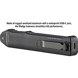 Streamlight 88810 Wedge 300-Lumen Slim Everyday Carry Flashlight, Includes USB-C Cord, Lanyard, Black