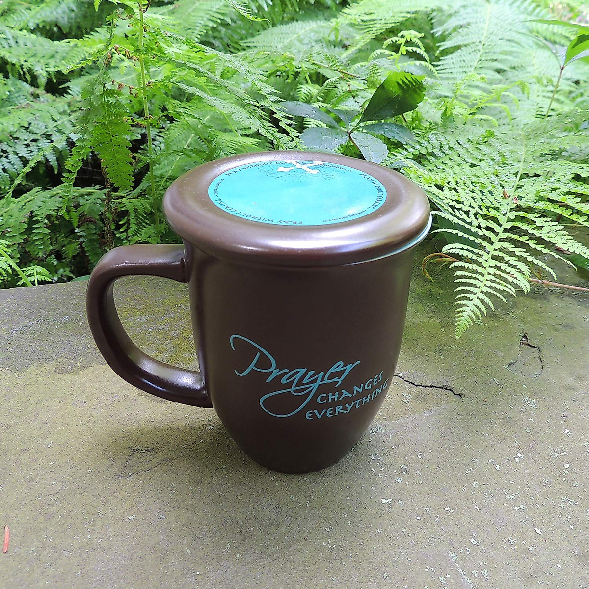 Abbey Gift Prayer Changes Everything Coaster Brown and Blue, 1 Count, Dishwasher Safe Mugs For Coffee and Tea, Includes Bible Verse, "4 x 4.38""" (52892),14 ounce