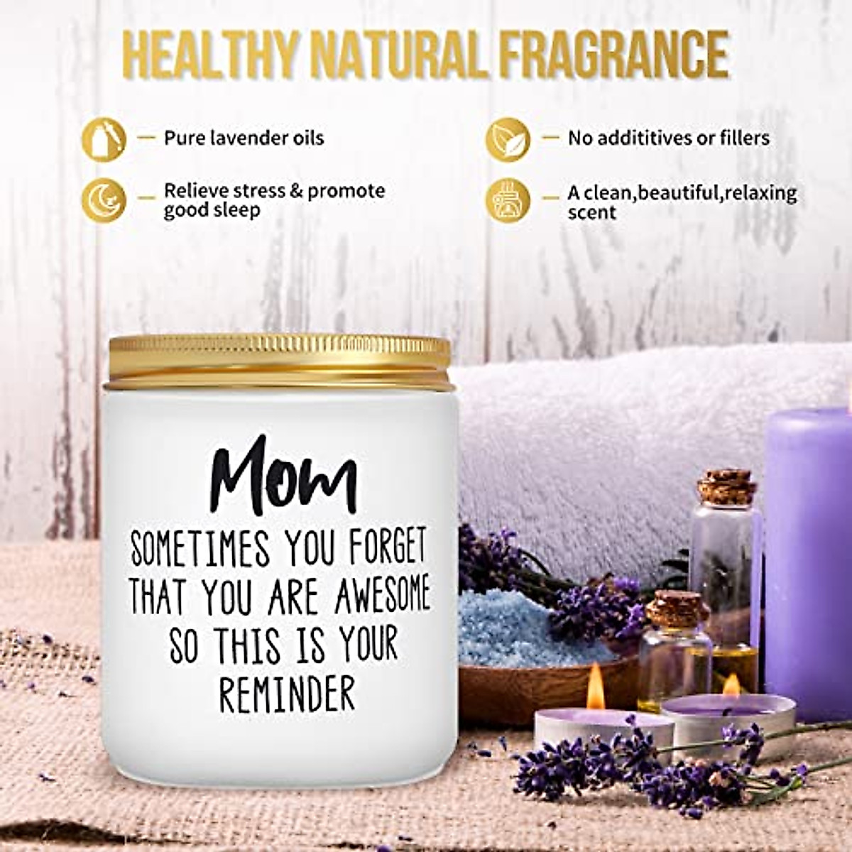 Mothers Day Gifts for Mom from Daughter Son, Birthday Gifts for Mom, Funny Relaxing Inspirational Gifts for Mom, Lavender Scented Candles 7oz